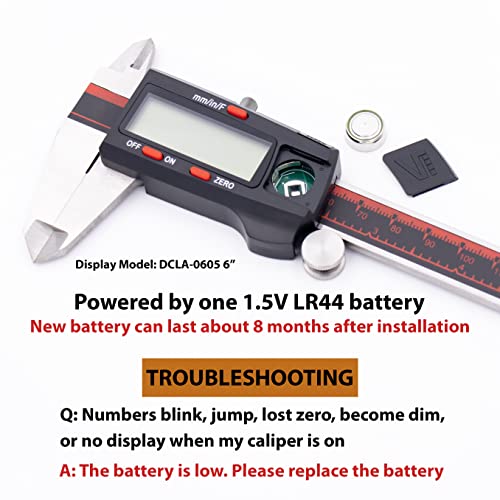 VINCA DCLA-0605 0-6 Inch/150mm Electronic Digital Vernier Caliper Inch/Millimeter/Fraction Stainless Steel Large LCD Screen Measuring Tool