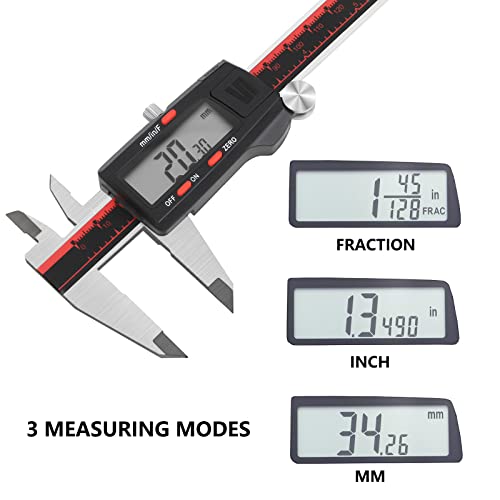 VINCA DCLA-0605 0-6 Inch/150mm Electronic Digital Vernier Caliper Inch/Millimeter/Fraction Stainless Steel Large LCD Screen Measuring Tool