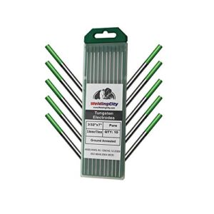 weldingcity 10-pk premium tig welding tungsten electrode rod pure (green, ew-p) 3/32" x 7" | 10-pcs