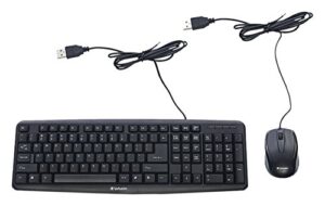 verbatim slimline wired keyboard and mouse combo usb plug-and-play numeric keypad adjustable tilt legs optical corded mouse full-size computer keyboard compatible with pc, laptop - ffp packaging black