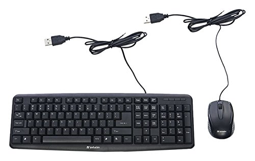 Verbatim Slimline Wired Keyboard and Mouse Combo USB Plug-and-Play Numeric Keypad Adjustable Tilt Legs Optical Corded Mouse Full-Size Computer Keyboard Compatible with PC, Laptop - FFP Packaging Black