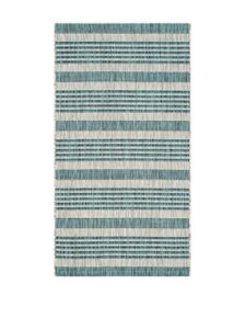 safavieh courtyard collection 2'7" x 5' grey/blue cy8062 stripe indoor/ outdoor waterproof easy cleaning patio backyard mudroom area rug