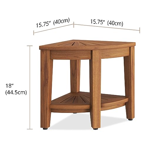 AquaTeak Floor Model - 15.5" Kai Corner Teak Shower Bench with Shelf