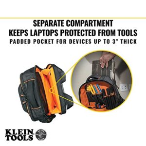 Klein Tools 55439BPTB Laptop Backpack / Tool Bag, Water Resistant Technician Backpack, Padded for 3-Inch Thick Laptop or Tablet, 25 Pockets