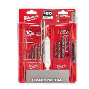 milwaukee 48-89-2331 15-piece cobalt red helix secure grip drill bit set w/ hard plastic foldout storage case