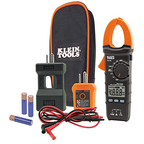 Klein Tools CL110KIT Electrical Tester / Maintenance Kit w/Clamp Meter, Continuity Tester, GFCI Tester, Line Splitter, Case, Leads, 3 x AAA