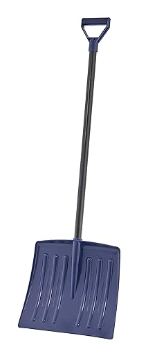 Superio Kid Snow Shovel with Metal Handle, Navy Blue Durable Shovel for Snow, Comfort D Grip Sturdy, 35“ Height, Durable Plastic Blade