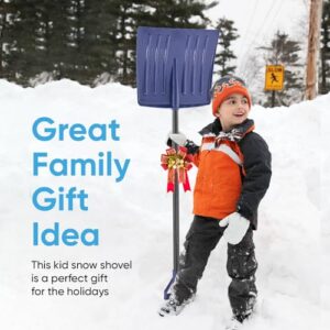 Superio Kid Snow Shovel with Metal Handle, Navy Blue Durable Shovel for Snow, Comfort D Grip Sturdy, 35“ Height, Durable Plastic Blade