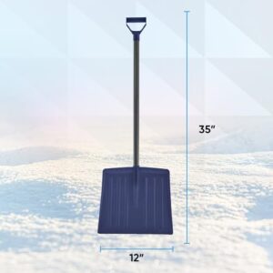 Superio Kid Snow Shovel with Metal Handle, Navy Blue Durable Shovel for Snow, Comfort D Grip Sturdy, 35“ Height, Durable Plastic Blade