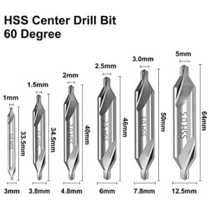 6 PCS HSS Center Drill Bits Set Combined Countersinks Tool 60 Degree Angle Lathe Mill Metalworking 5/3/2.5/2/1.5/1mm