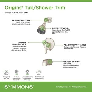 Symmons S-9602-PLR-1.5-TRM-STN Origins Single Handle 1-Spray Tub and Shower Faucet Trim in Satin Nickel - 1.5 GPM (Valve Not Included)