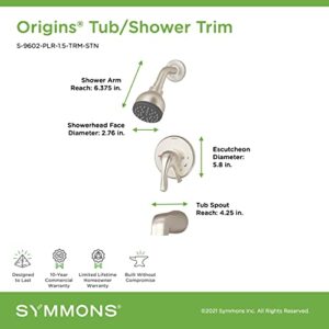 Symmons S-9602-PLR-1.5-TRM-STN Origins Single Handle 1-Spray Tub and Shower Faucet Trim in Satin Nickel - 1.5 GPM (Valve Not Included)