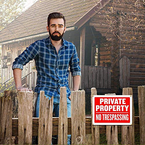 Vanitek 8 Pack Private Property No Trespassing Sign 9 x 12 Inch Weatherproof, Water Resistant, Easy to Mount, Durable Ink, Indoor and Outdoor Keep, for Home Safety & Privacy