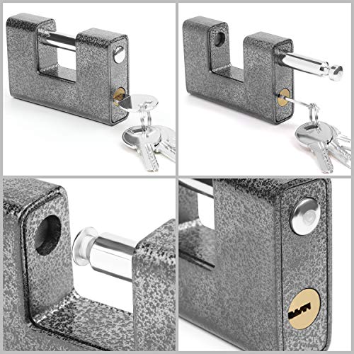 Kurtzy Heavy Duty Padlock with 4 Keys - Hardened Solid Steel Hardware Monoblock Lock - 12mm Thick Shackle - Protector Lock for Garage Door, Containers, Sheds, Shutters, Lockers, Gates and Warehouses