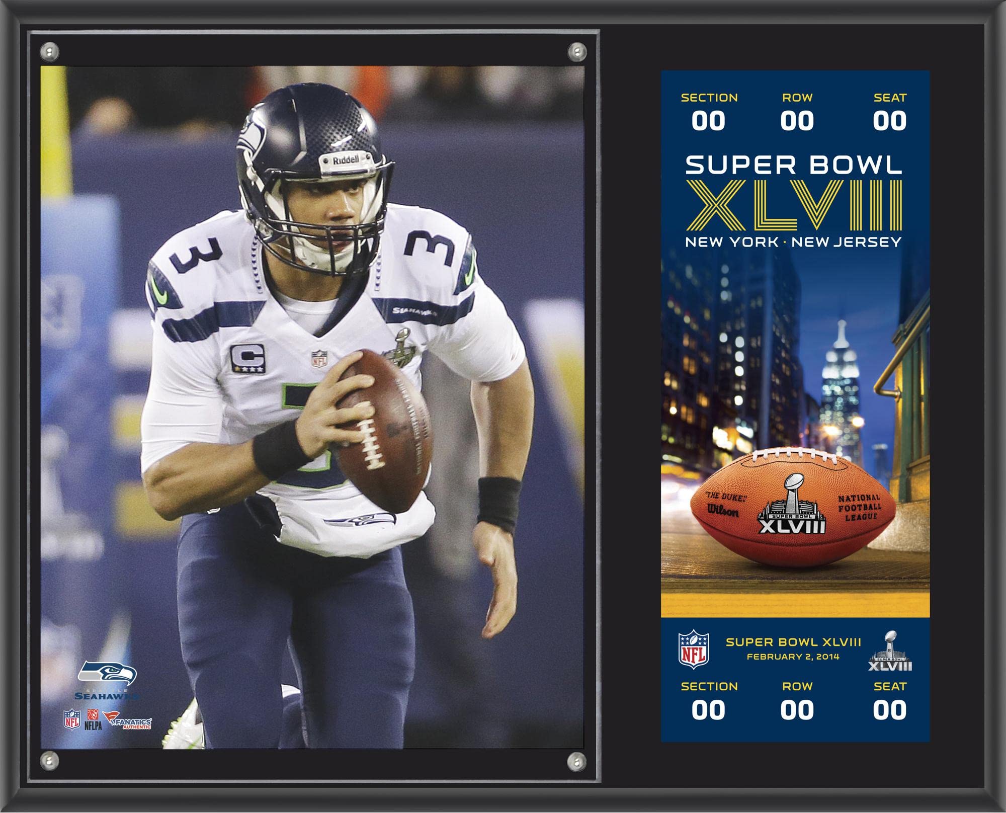 Russell Wilson Seattle Seahawks Super Bowl XLVIII Champions 12" x 15" Plaque with Replica Ticket - NFL Ticket Plaques and Collages