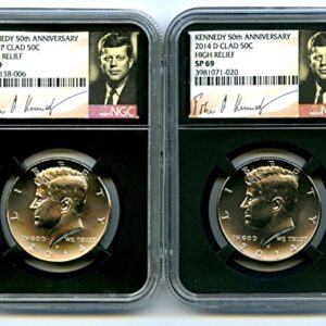 2014 US MINT P D Kennedy 50th Anniversary High Relief Clad Half Dollar RETRO BLACK CORE HOLDER NGC SP69