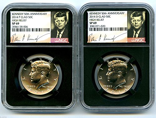 2014 US MINT P D Kennedy 50th Anniversary High Relief Clad Half Dollar RETRO BLACK CORE HOLDER NGC SP69