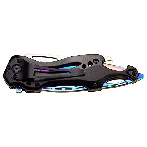 MTech USA MT-705RB Folding Knife, Rainbow Half-Serrated Blade, Black Handle, 4.5-Inch Closed