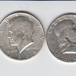 Franklin Kennedy Half Dollars (2) Coins Both 90% Silver XF-AU- Kennedy Half will always be 1964, Franklin date will varie XF-40