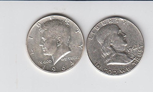 Franklin Kennedy Half Dollars (2) Coins Both 90% Silver XF-AU- Kennedy Half will always be 1964, Franklin date will varie XF-40