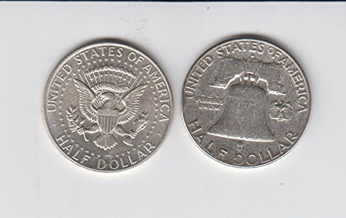 Franklin Kennedy Half Dollars (2) Coins Both 90% Silver XF-AU- Kennedy Half will always be 1964, Franklin date will varie XF-40