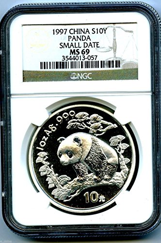 1997 China 1 OZ Silver Panda SMALL DATE 10 YN .999 Fine S10Y Chinese MS69 NGC