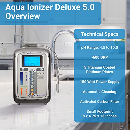 Aqua Ionizer Deluxe 5.0 | Water Ionizer | 7 Water Settings | Home Alkaline Water Filtration System | Produces pH 4.5-10.5 Alkaline Water | Up to -600mV ORP | 4000 Liters Per Filter