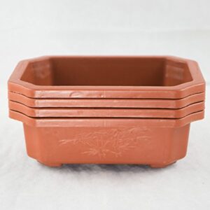 4 Rectangular Plastic Bonsai/Succulent Pots 6.25"x 4.5"x 2" - Dark Orange