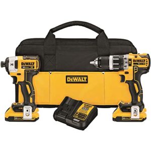 dewalt 20v max xr brushless impact driver and hammer drill combo kit , compact 2.0ah (dck287d2)