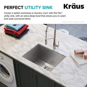 KRAUS Pax 24-inch 18 Gauge Undermount Single Bowl Stainless Steel Laundry and Utility Sink, KHU24L