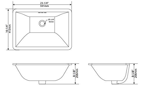 KRAUS Elavo 23-inch Rectangular Undermount White Porcelain Ceramic Bathroom Sink with Overflow, KCU-251