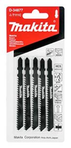 makita 5 piece - t shank wood jigsaw blades for jig saws - fast & straight cuts for soft wood & pvc - 4" 8 tpi hcs saw blades