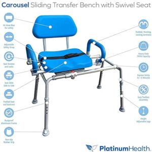 Carousel Sliding Shower Chair Tub Transfer Bench with Swivel Seat, Premium Padded Bath, with Pivoting Arms, Adjustable Space Saving Design for Tubs, Inside Shower, for Handicap & Seniors, Blue