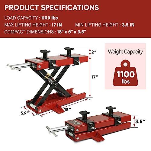 ZENY 1100 LB Motorcycle Center Scissor Lift Jack Hoist Stand Bikes ATVs Scooter Crank Stand