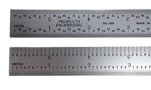 PEC Tools 502-006 6" 5R USA Rigid Steel Rule, reads 32nds, 64ths, 10ths, 100ths.