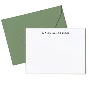 personalized stationery flat notecards w/envelopes (a2 & a7) - block print flat cards and envelopes w/custom name, text, & more - stationery thank you cards - classy desk supplies - minimalist flat