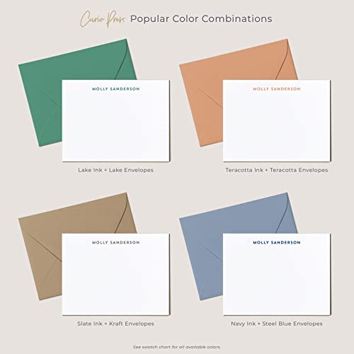 Personalized Stationery Flat Notecards w/Envelopes (A2 & A7) - Block Print Flat Cards and Envelopes w/Custom Name, Text, & More - Stationery Thank You Cards - Classy Desk Supplies - Minimalist Flat