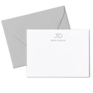 personalized stationery flat notecards w/envelopes (a2 & a7 sizes) - monogram flat cards and envelopes w/name, text, & more - modern stationery thank you card - classy desk supplies - thin line flat