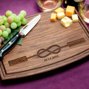 Straga Personalized Cutting Boards | Handmade Wood Engraved Charcuterie | Custom Wedding, Anniversary, Engagement Gift for Couples (Nautical Knot Design No.805)