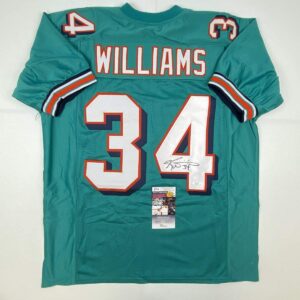 autographed/signed ricky williams miami teal football jersey jsa coa