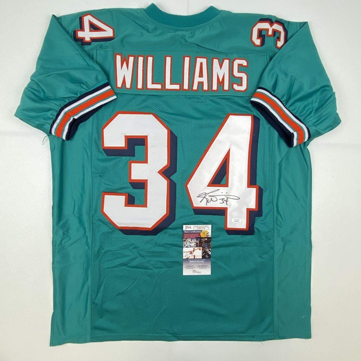 Autographed/Signed Ricky Williams Miami Teal Football Jersey JSA COA