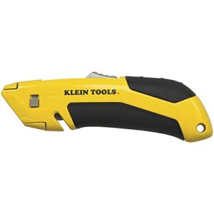 klein tools 44136 utility knife, heavy duty self-retracting box cutter and crafting knife with no-slip grip, wire stripping and lanyard hole