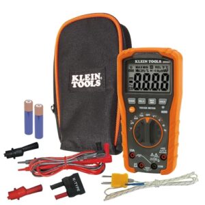 klein tools mm600 multimeter, digital auto-ranging, ac/dc voltage and current, temperature, frequency, continuity, more, 1000v