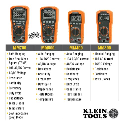 Klein Tools MM700 Multimeter, Electrical Tester is Autoranging, for AC/DC, LoZ, Temp, Capacitance, Resistance, Frequency, and More, 1000V