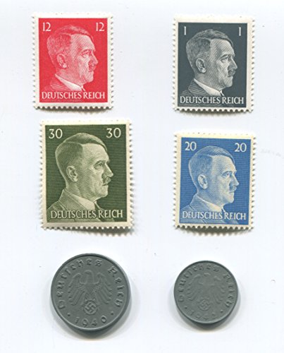 Premium Plus Nazi World War Two WW2 German Third Reich Swastika Coin and Hitler Stamp Set/Collection