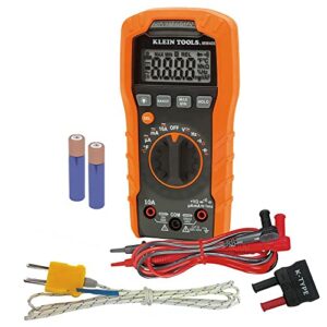 klein tools mm400 multimeter, digital auto ranging, ac/dc voltage, current, capacitance, frequency, duty-cycle, diode, continuity, temp 600v,orange