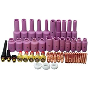 riverweld tig jumbo gas lens back cap long alumina nozzle ceramic cups assorted size kit fit qq300 pta db sr wp 17 18 26 tig welding torch 50pcs