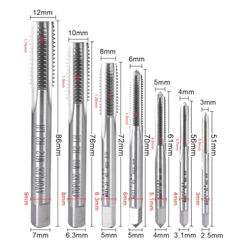 ATOPLEE 7pcs Metric HSS 6542 Left Hand Thread Tap Set, M3 M4 M5 M6 M8 M10 M12