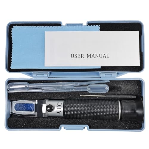 Alcohol Refractometer for Spirit Alcohol Volume Percent Measurement with Automatic Temperature Compensation (ATC), Range 0-80% v/v.