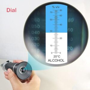 Alcohol Refractometer for Spirit Alcohol Volume Percent Measurement with Automatic Temperature Compensation (ATC), Range 0-80% v/v.